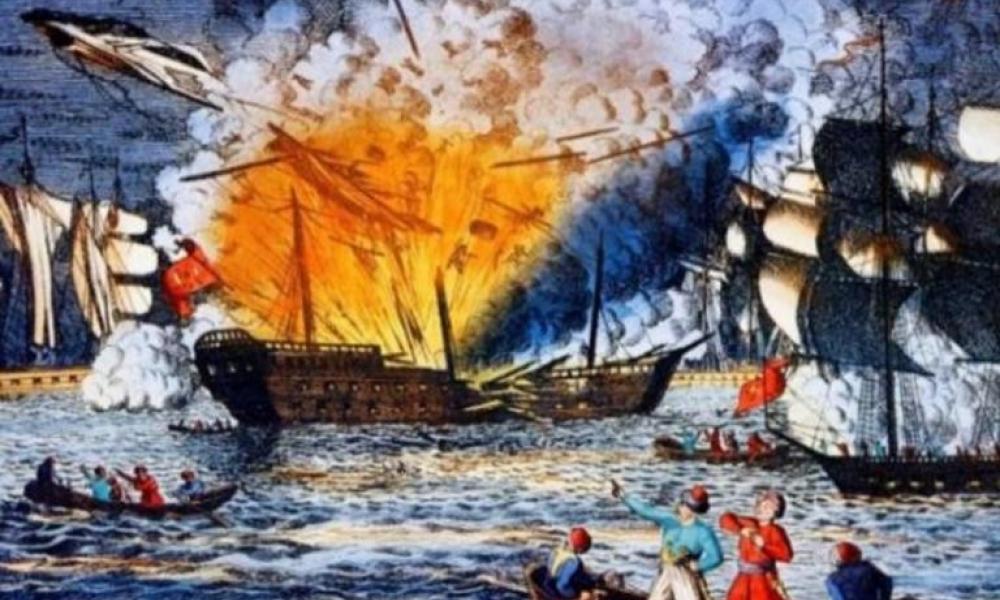 Η Πυρπόληση της Τουρκικής Ναυαρχίδας στη Χίο από τον Κανάρη το 1822 ...