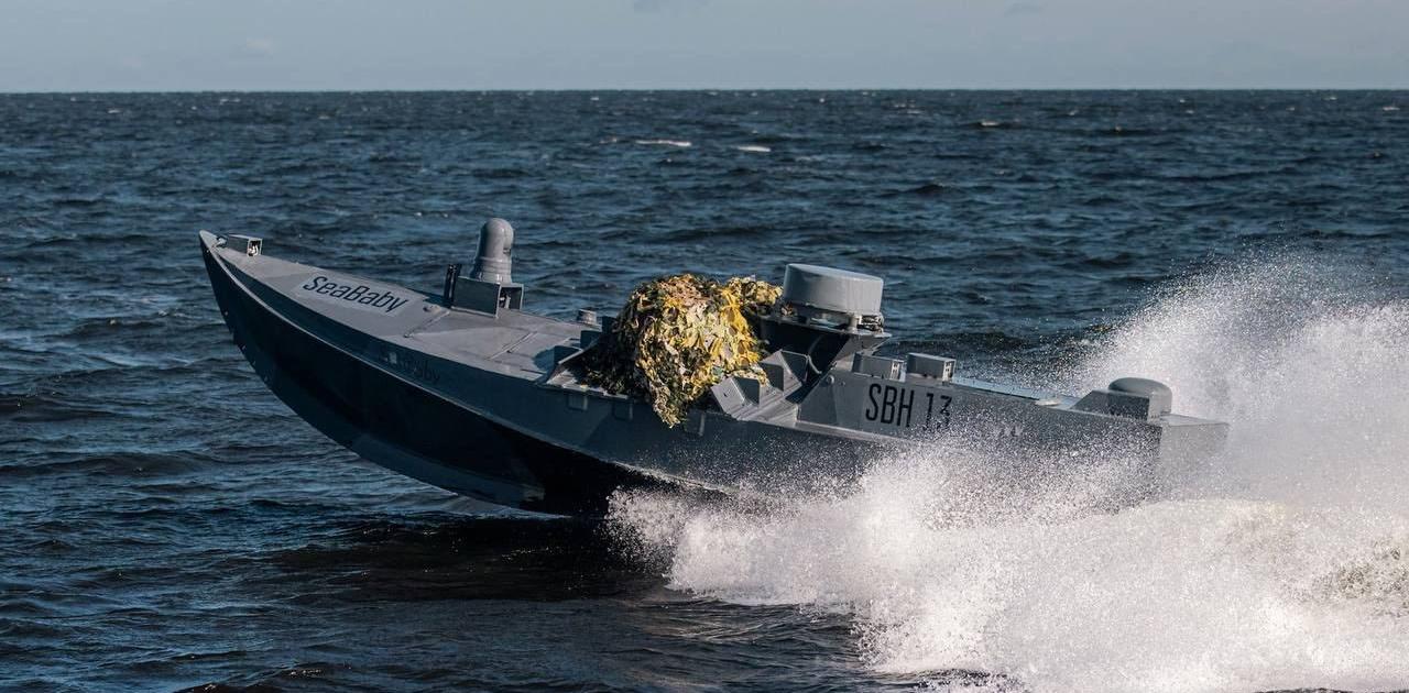 The new Ukrainian USV "Sea Baby" with thermobaric missiles poses is a ...